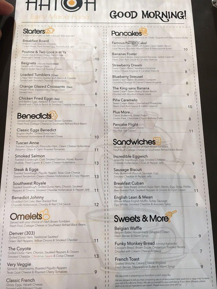 Menu at Hatch Early Mood Food pub & bar, Oklahoma City, 1101 N Broadway Ave