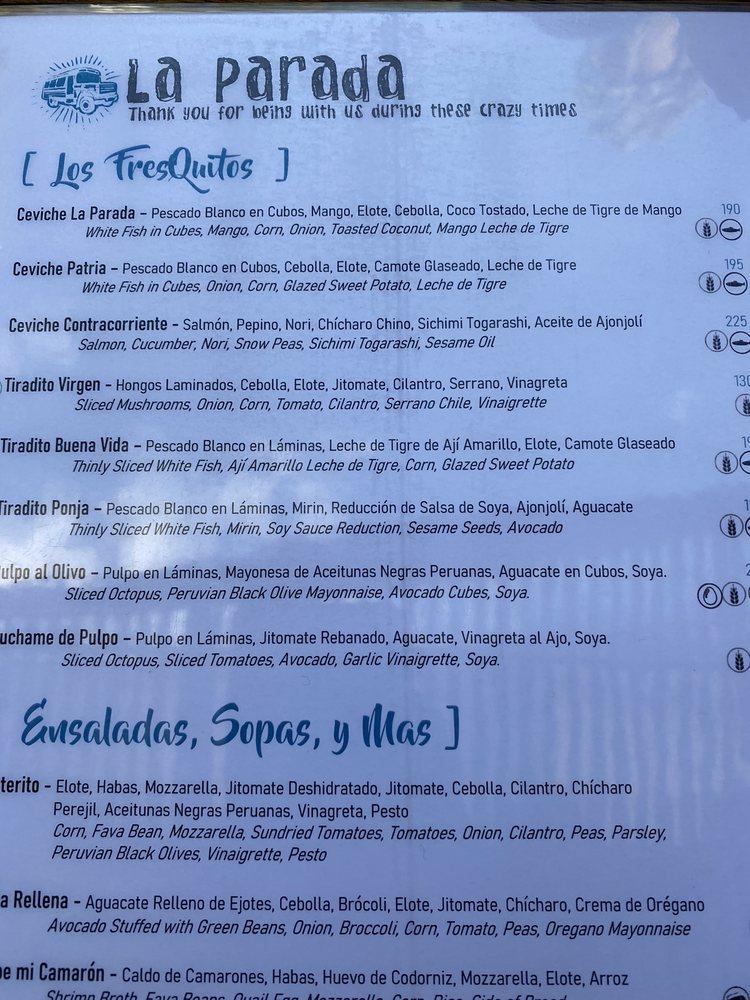 Menu At La Parada Restaurant San Miguel De Allende