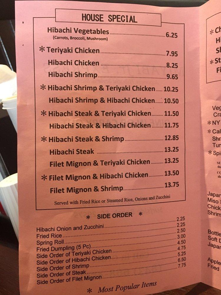 Menu at Hachiya Express restaurant, Myrtle Beach