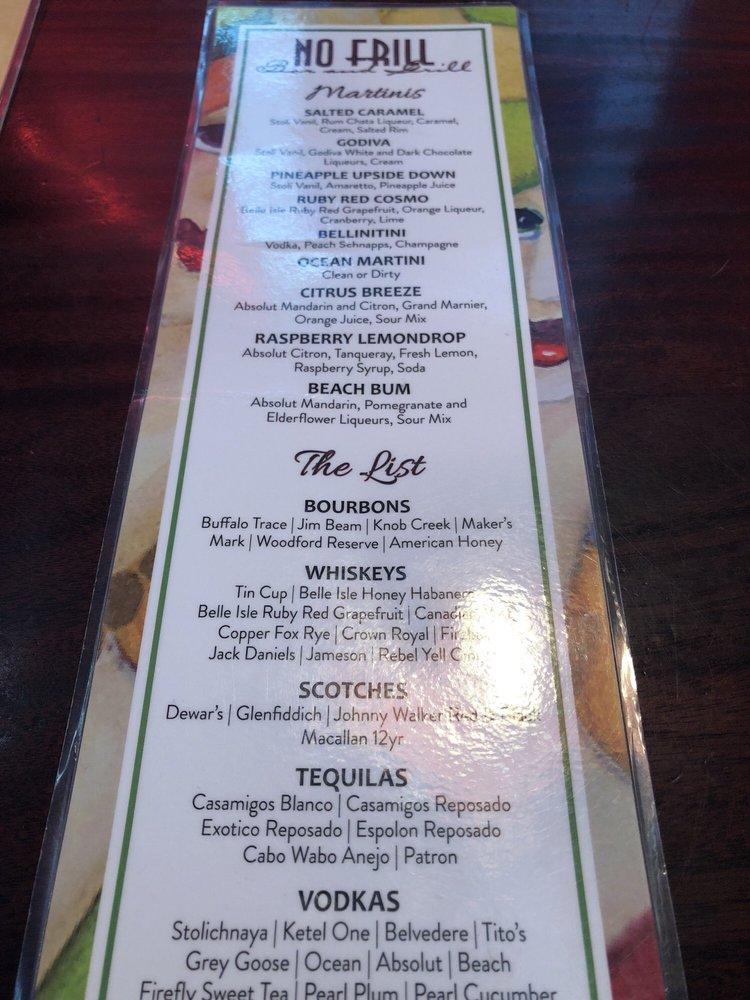 Menu at No Frill Bar And Grill, Virginia Beach, Laskin Rd