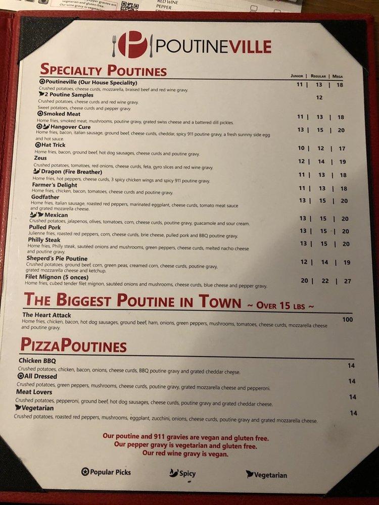 Menu at Poutineville restaurant, Québec City