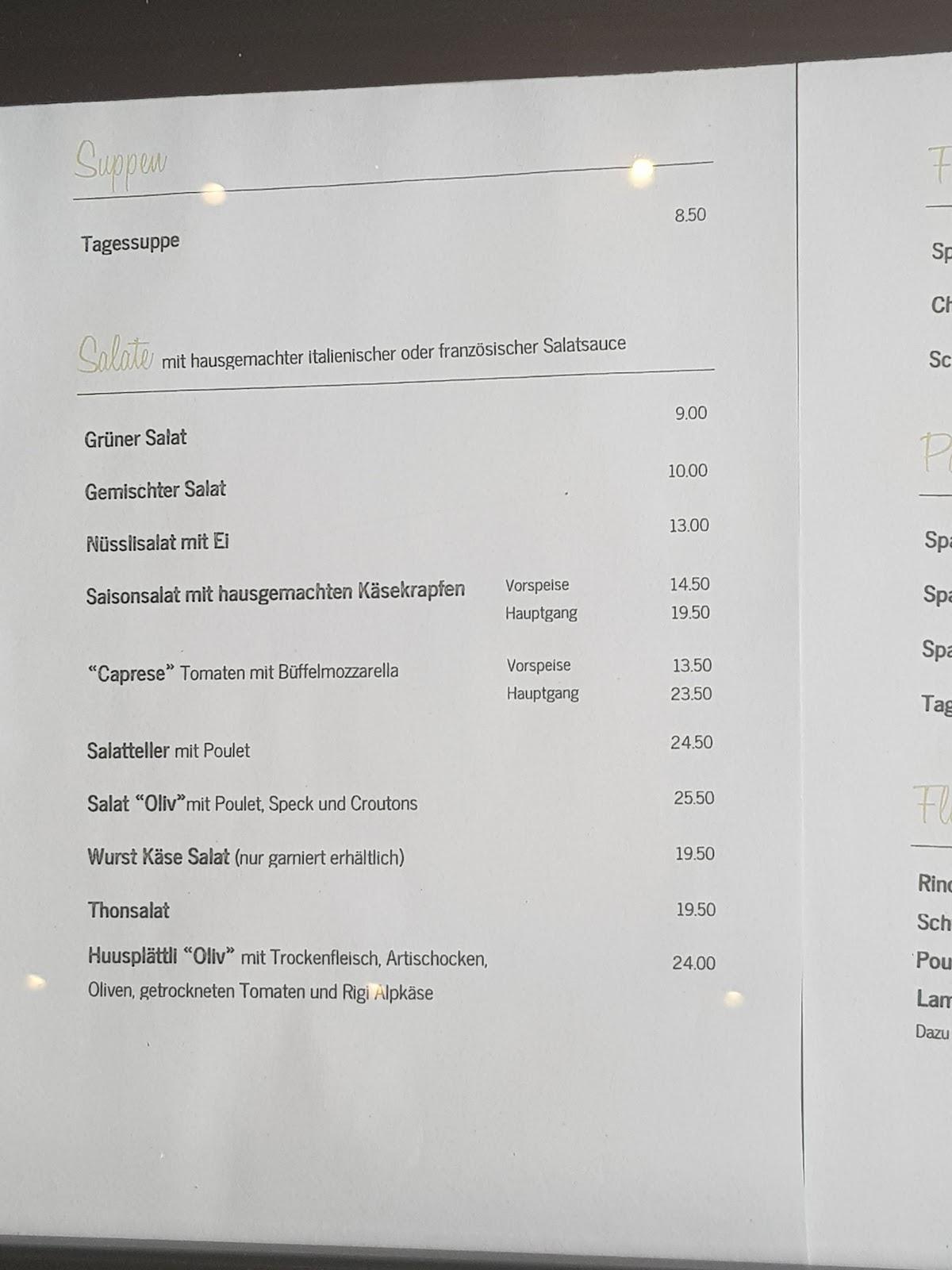 Speisekarte von Restaurant Oliv, Weggis