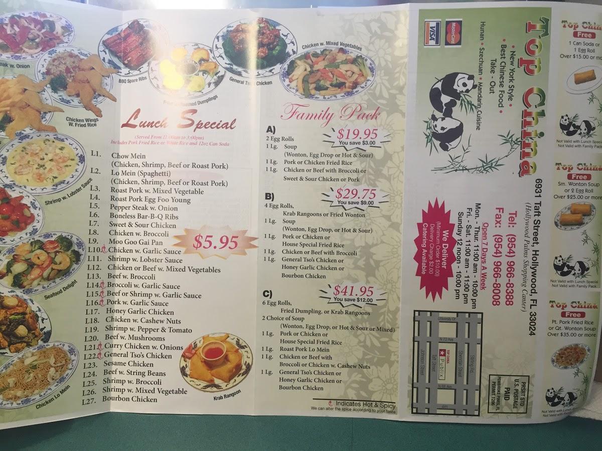 Menu at Top China restaurant, Hollywood, Taft St