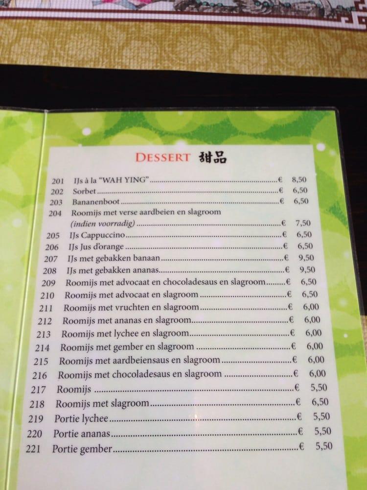 Menu at Wah Ying, Rotterdam