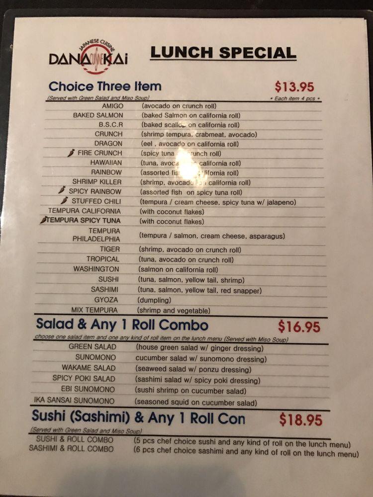 Carta del restaurante Dana Kai, Dana Point, Camino Del Avion # A