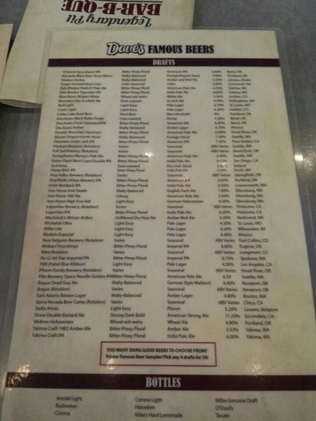 Menu at Famous Dave's Bar-B-Que, Union Gap, E Washington Ave