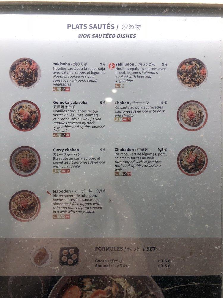 Menu at Kintaro café, Paris