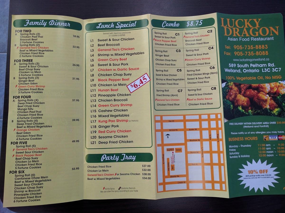 Menu at LUCKY DRAGON restaurant, Welland