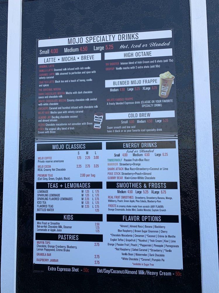 Menu at Mojo Coffee, Austin