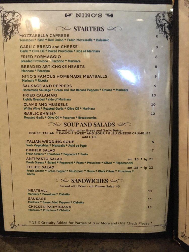 Menu at Nino's Italian Restaurant, North Ridgeville