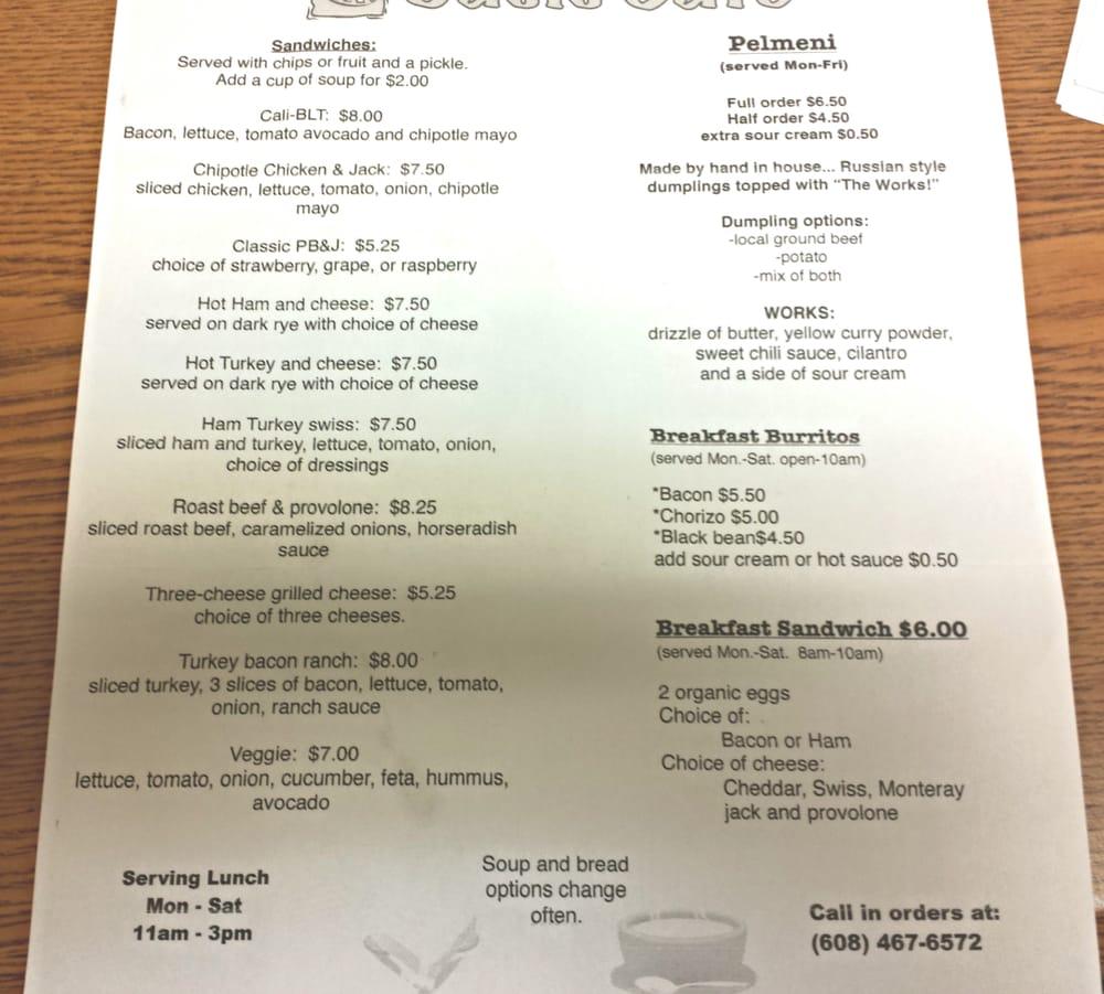 Menu at Oasis Café cafe, Fitchburg, Research Park Dr E