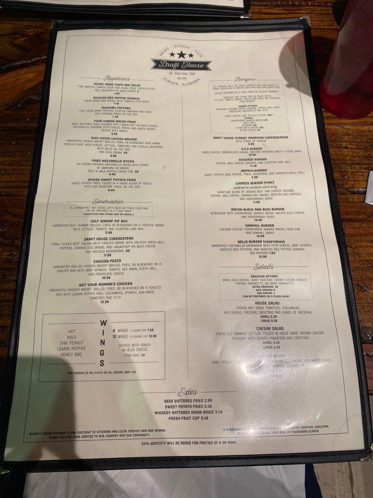 Menu at Auburn Draft House pub & bar, Auburn