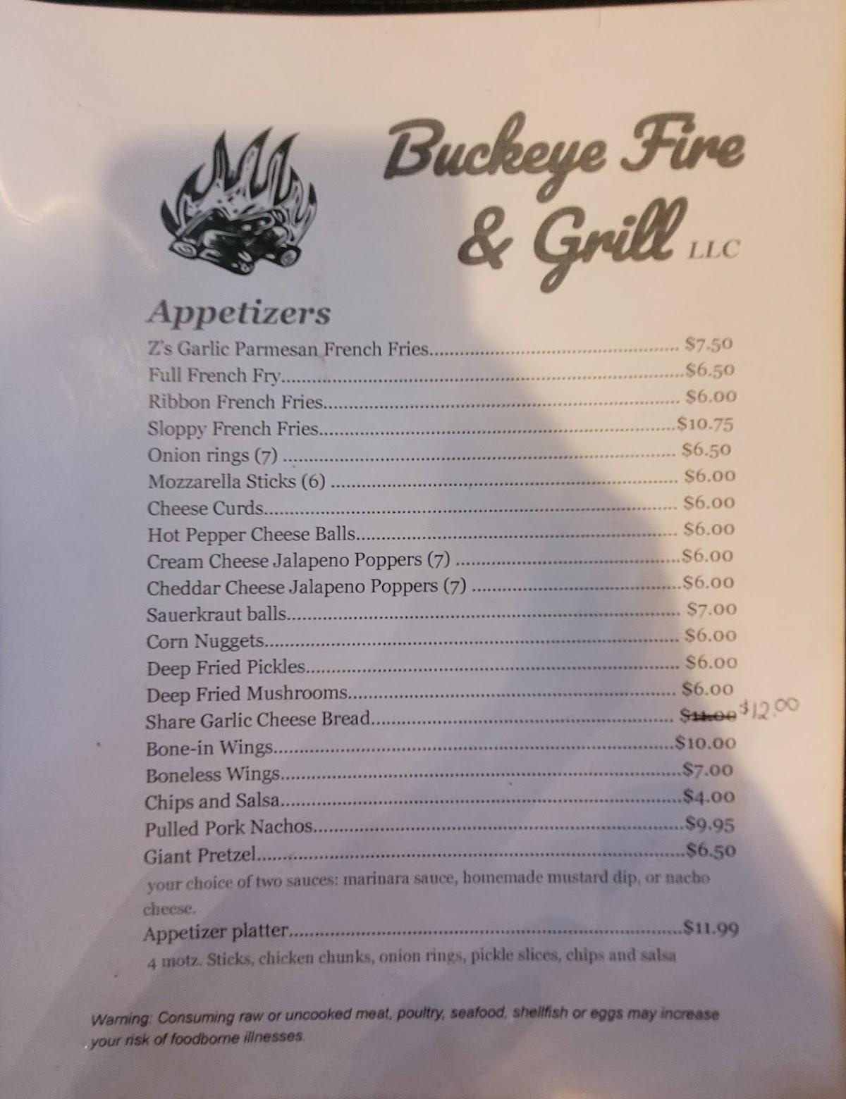 Menu at Buckeye Fire and Grill Llc pizzeria, Clyde