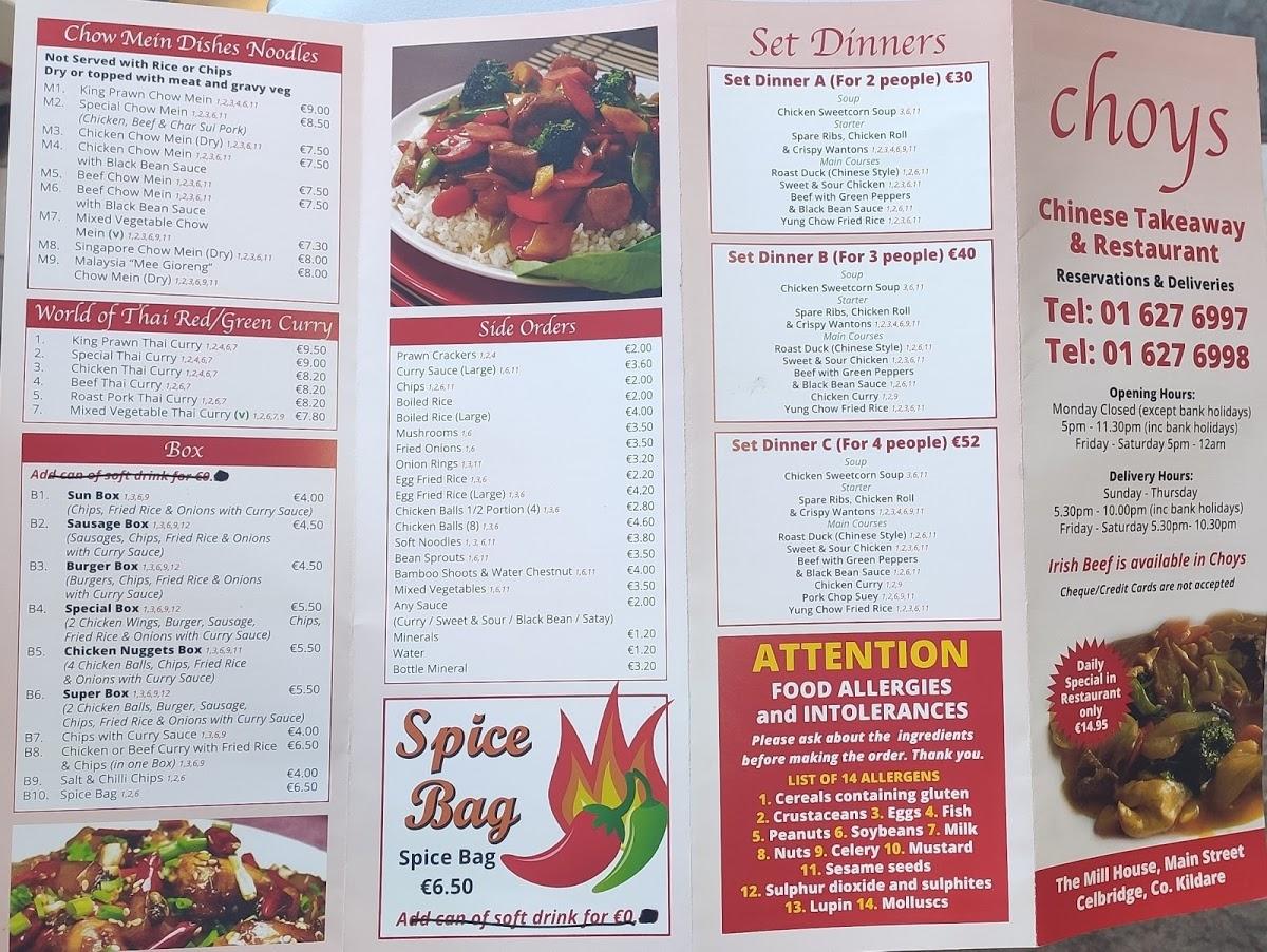 Menu at Choy's Chinese Restaurant, Celbridge