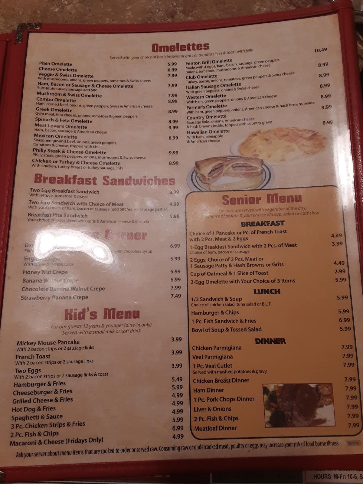 Menu at Fenton Coney Grill restaurant, Fenton, N Leroy St