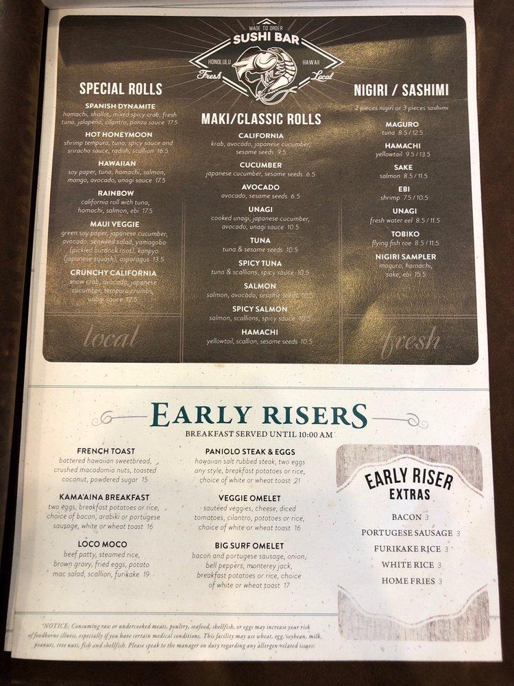 Menu at Makai Plantation restaurant, Honolulu, 300 Rodgers Blvd