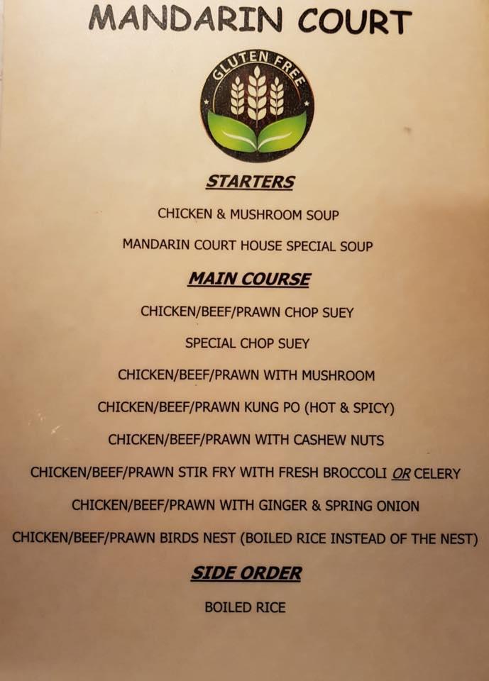 Menu at Mandarin Court Chinese Restaurant, Sligo