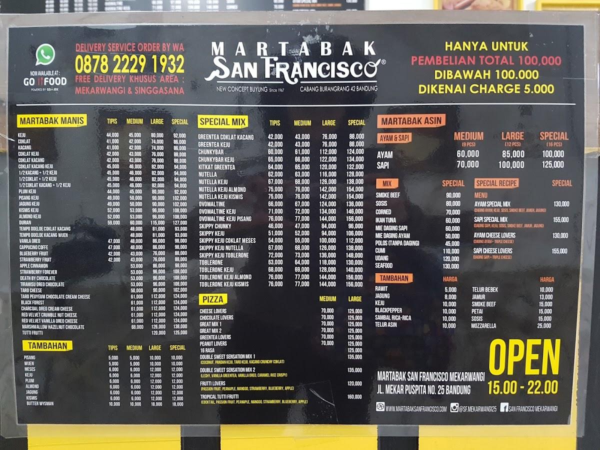 Menu at Martabak San Francisco cabang Mekarwangi restaurant, Bandung ...
