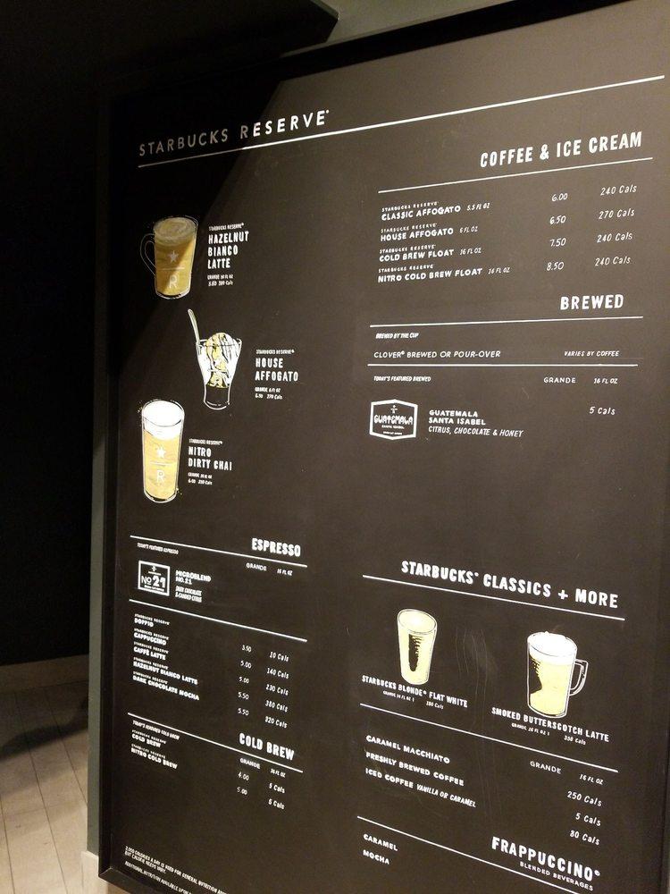 Menu at Starbucks Reserve cafe, Toronto, Don Mills Rd