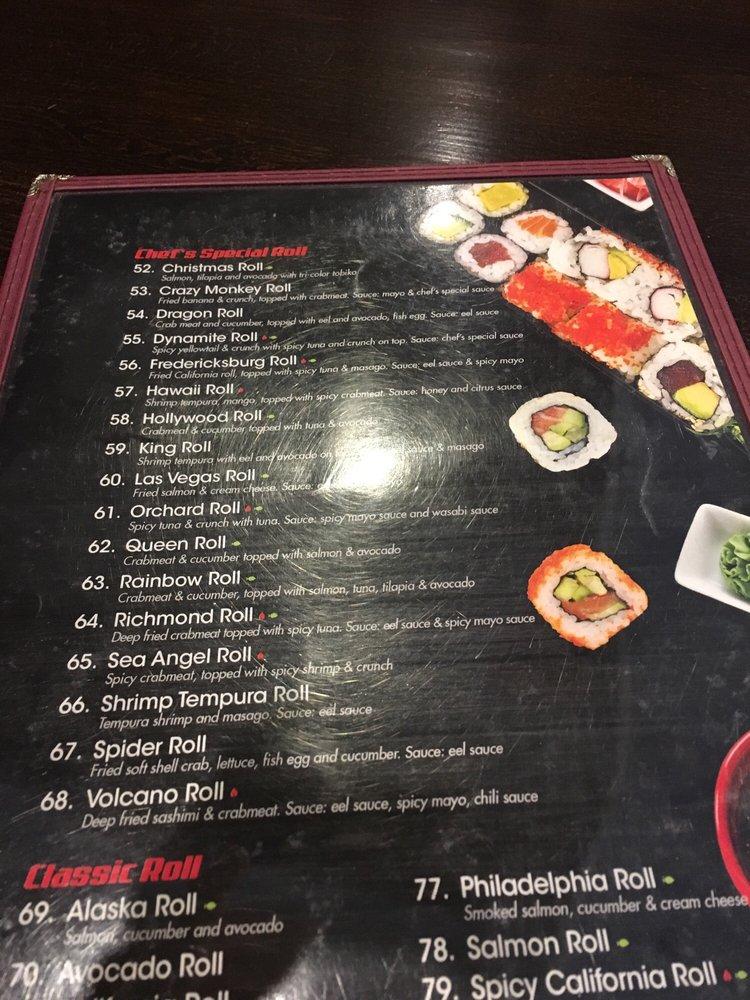 Menu at Sushi Kola restaurant, Fredericksburg