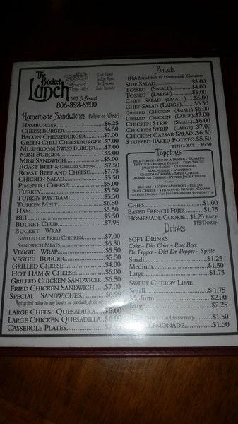 Menu at The Bucket restaurant, Canadian