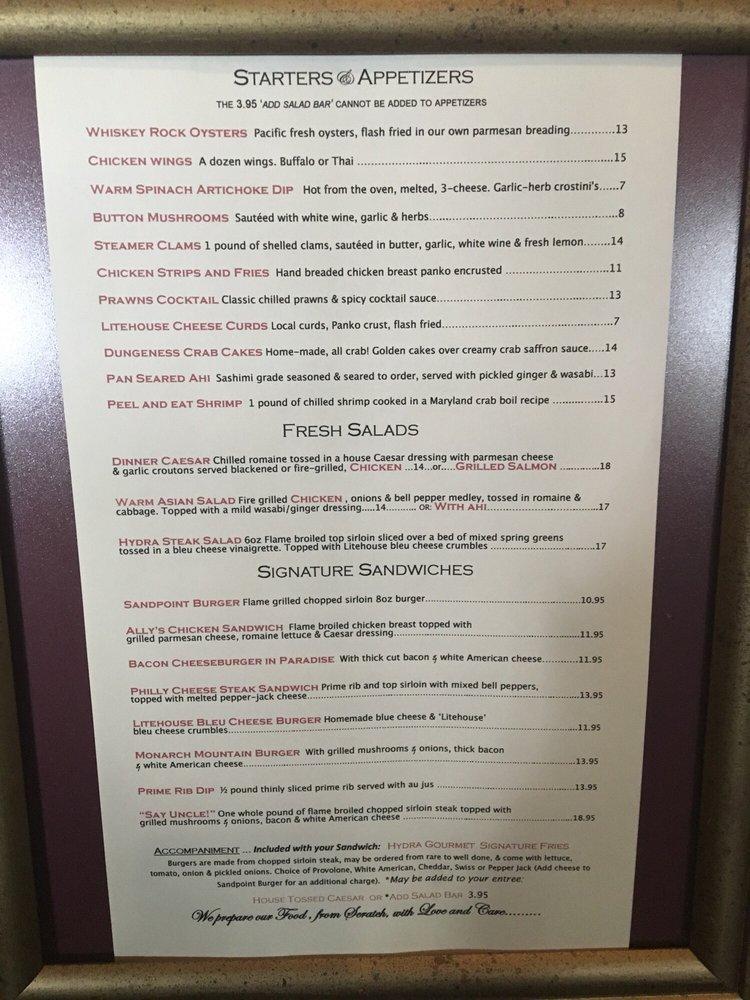 Menu at The Hydra Steakhouse, Sandpoint