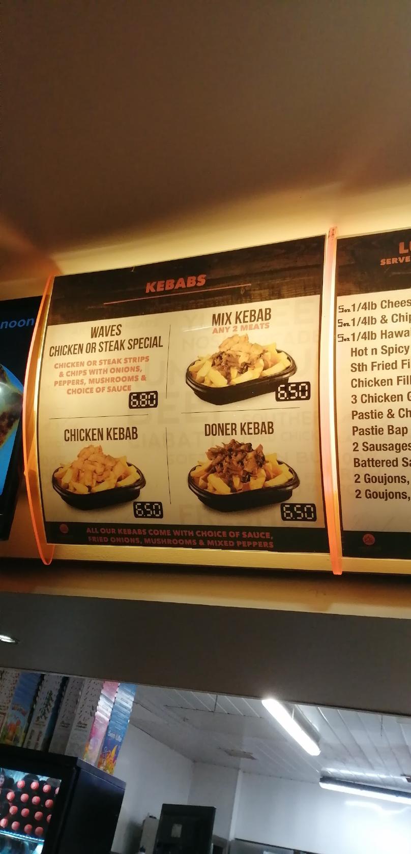 Menu at Waves fast food, Randalstown