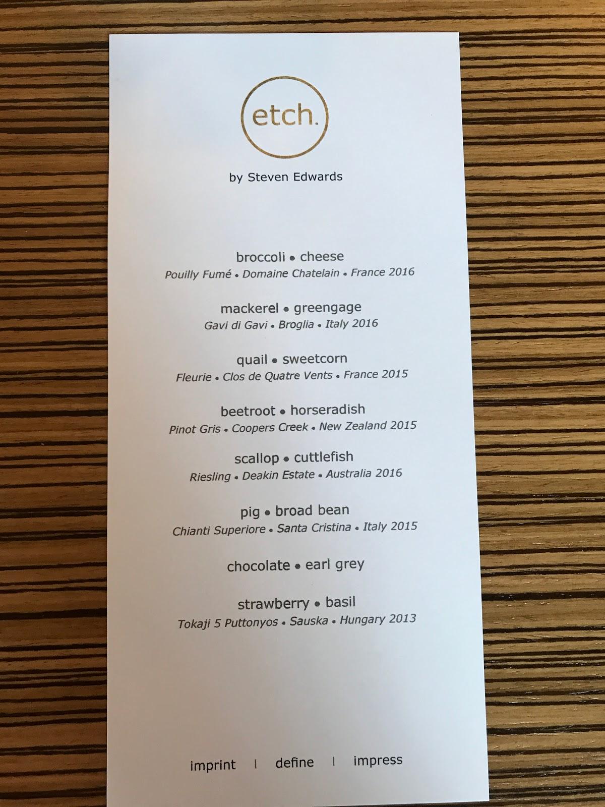 Menu at etch. by Steven Edwards restaurant, Hove