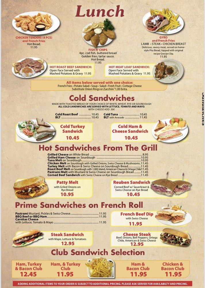 Menu at Brandon's Diner restaurant, Fontana
