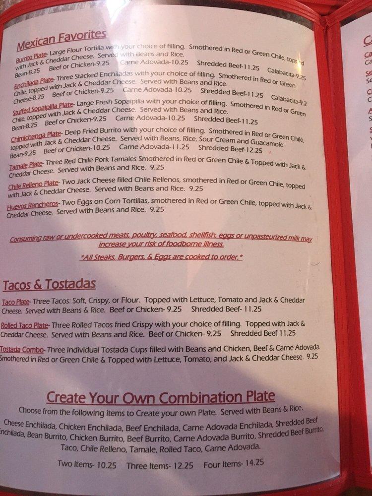 Menu at Casa De Suenos restaurant, Tularosa