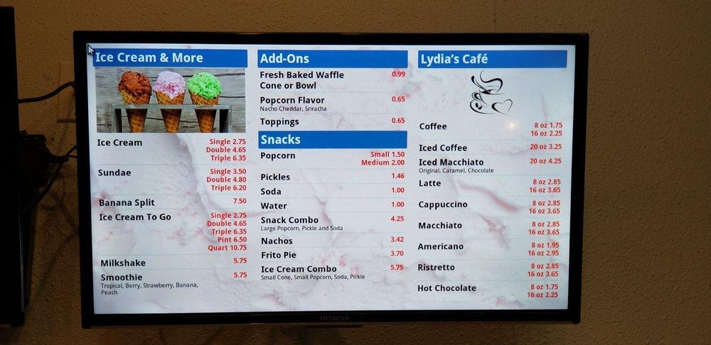 Menu at Lydia's Cone House restaurant, Corpus Christi