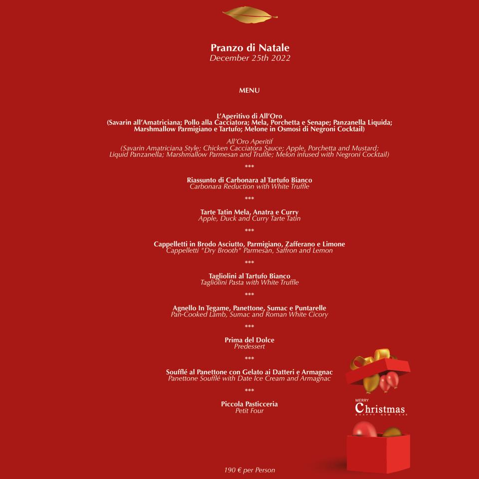 Menu da Ristorante All'Oro, Roma, Via Giuseppe Pisanelli 25