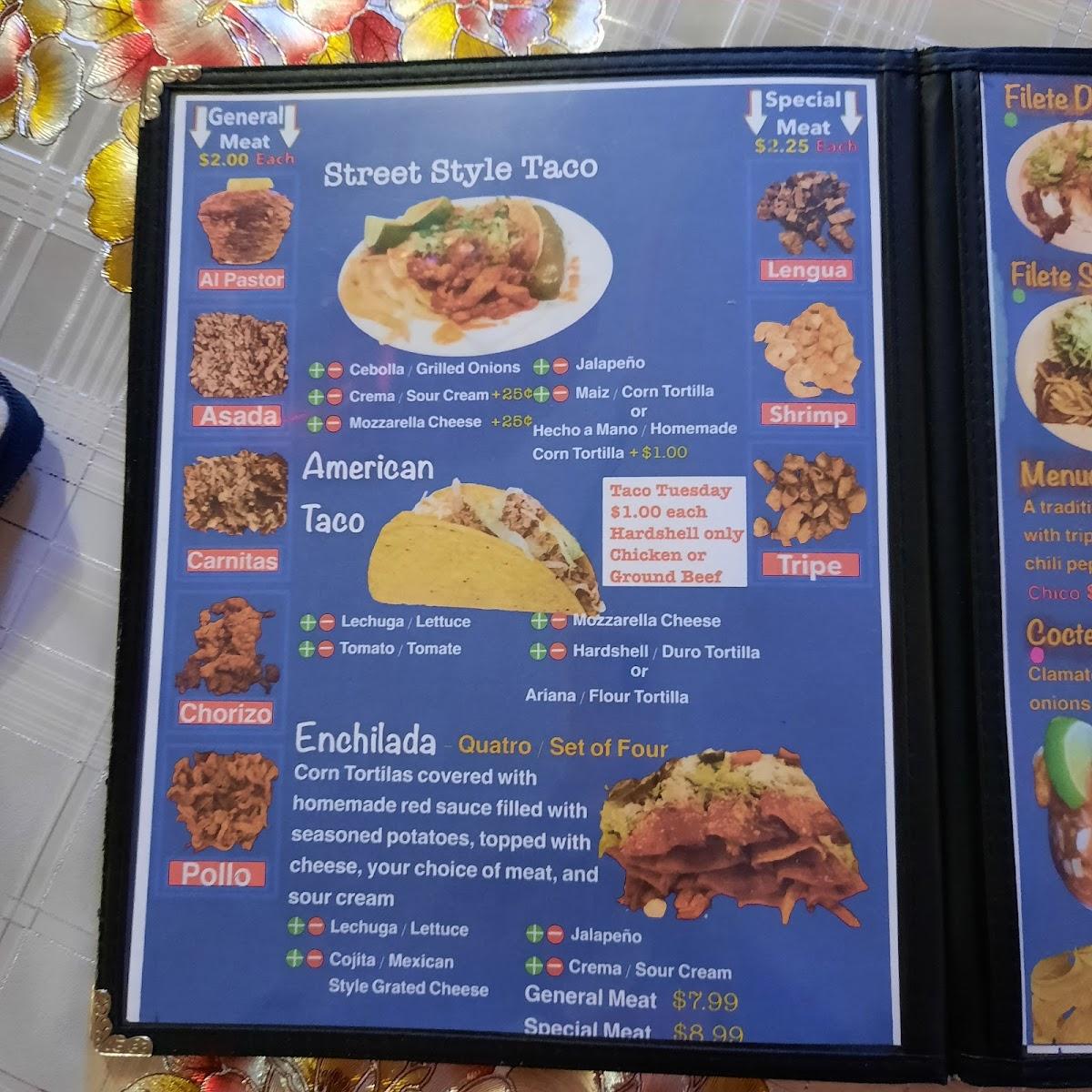 Menu at Taqueria Santa Cruz LLC restaurant, Sedalia