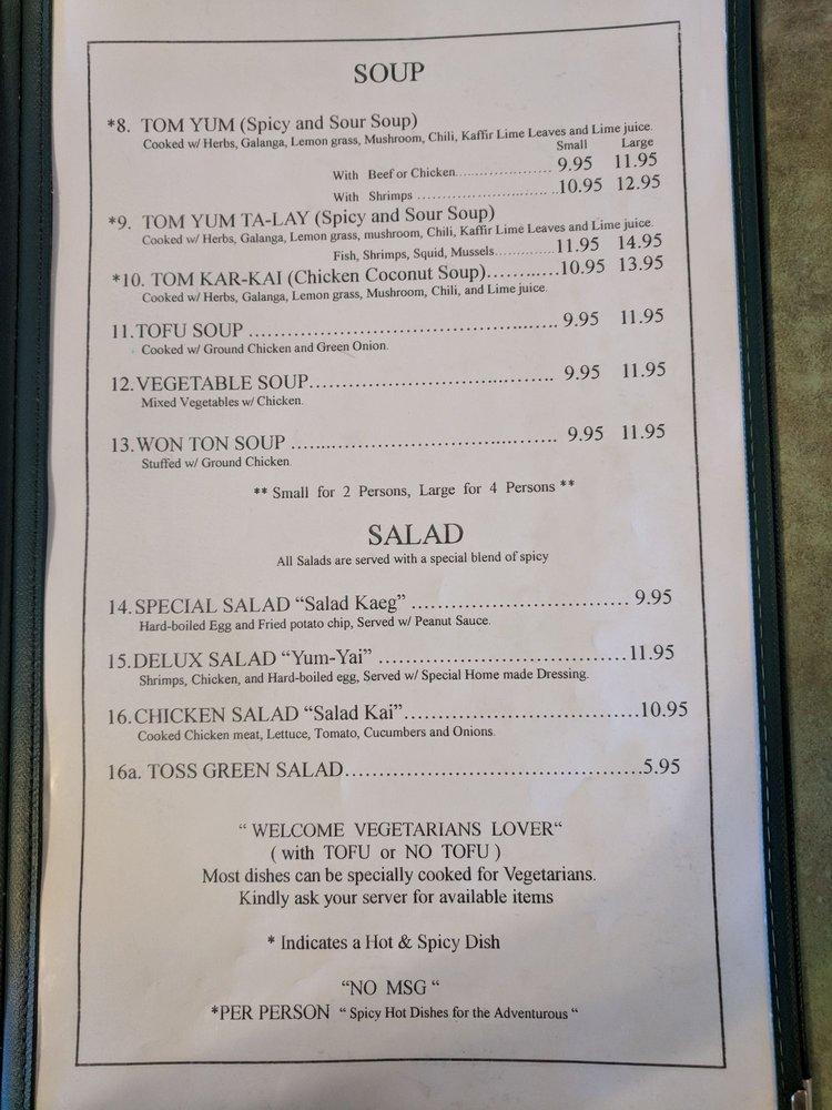 Menu at Thai House Cafe, Prescott