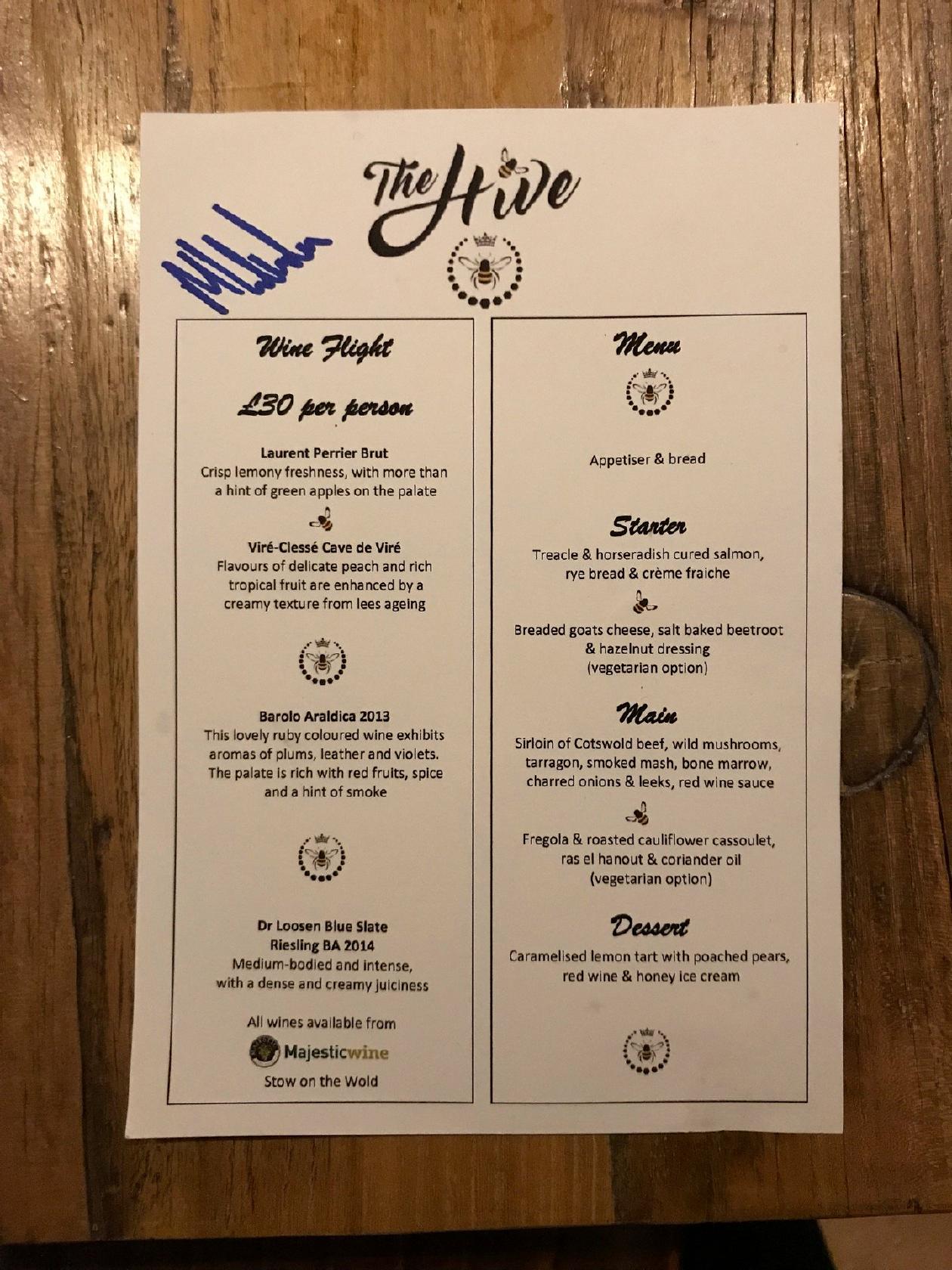 Menu at The Hive cafe, Stow-on-the-Wold