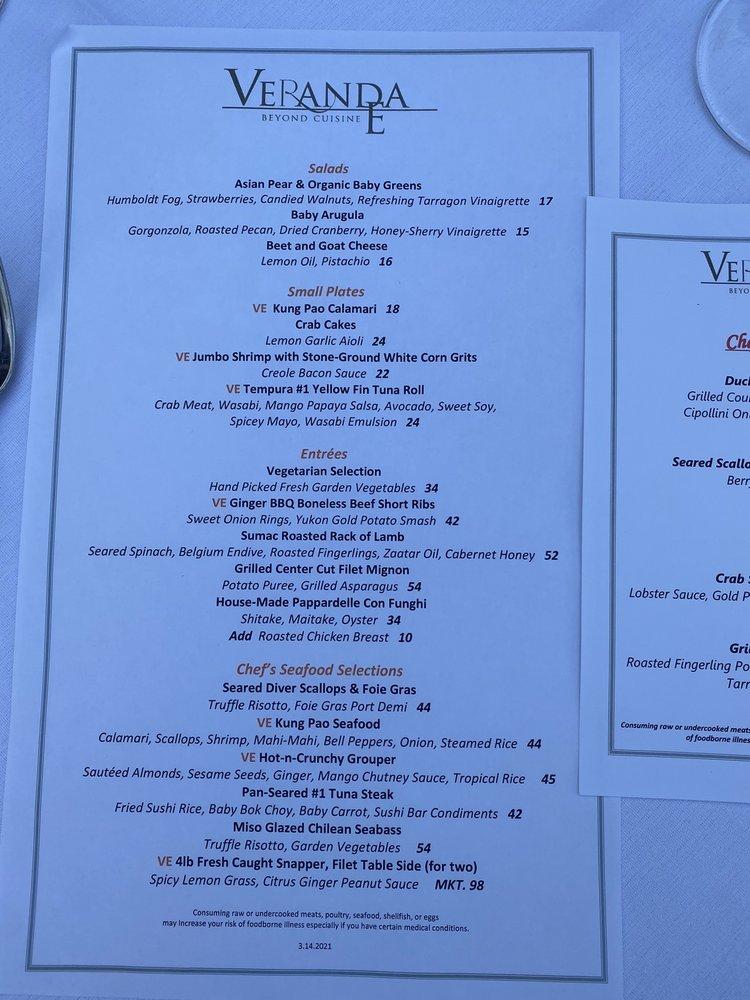 Menu at Veranda E restaurant, Naples