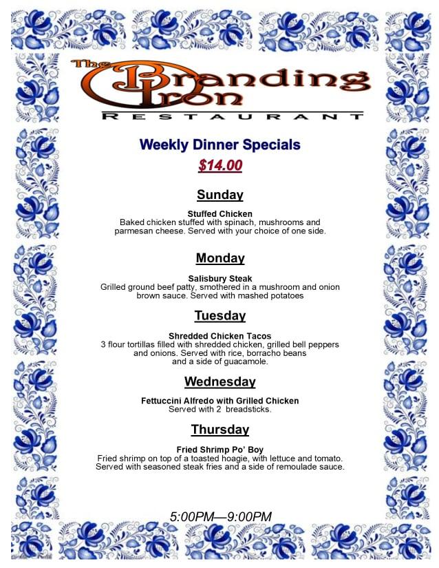 Menu at Branding Iron restaurant, Kerrville