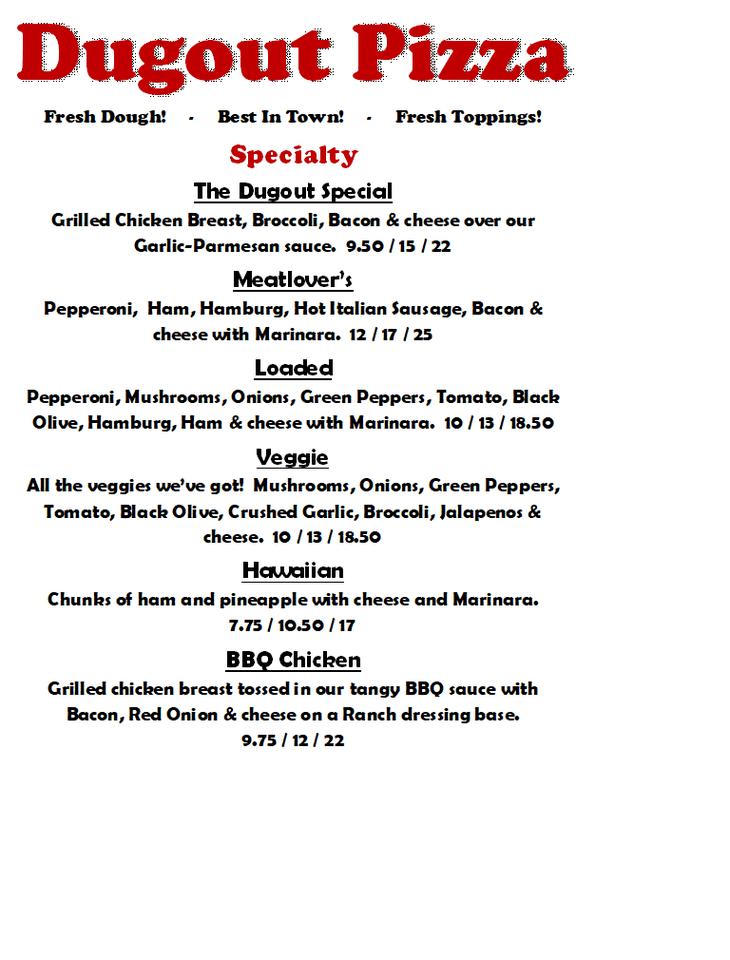Menu at Dugout Bar & Grill, Farmington