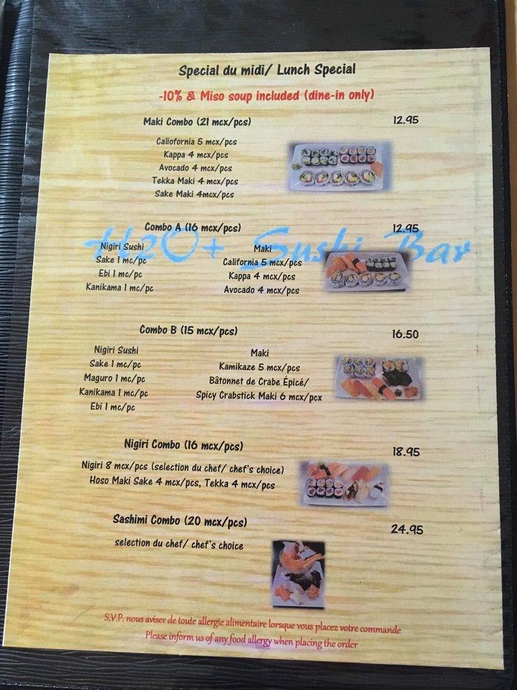 Menu at H2O Sushi Bar, Dorval