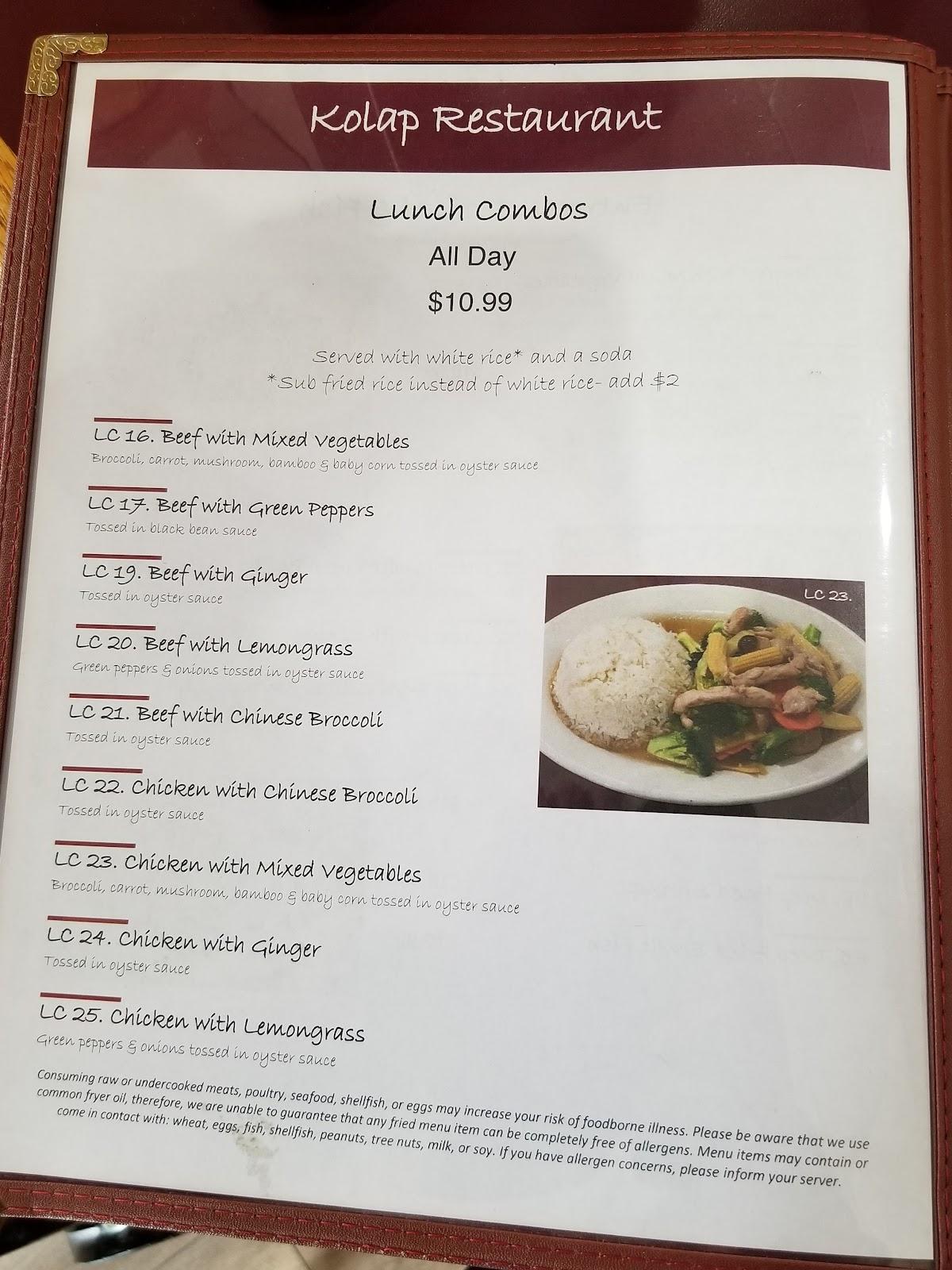 Menu at Kolap Restaurant, Saint Paul