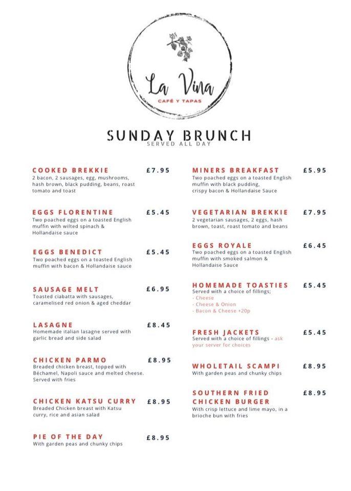 Menu at La Vina restaurant, Sunderland, 42 Front St
