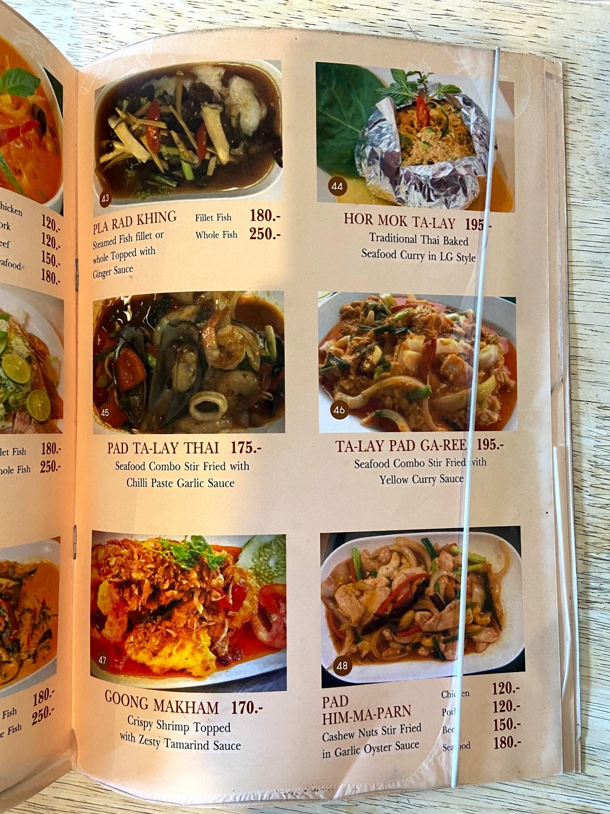 Menu at Lemongrass Thai Cuisine restaurant, Chiang Mai