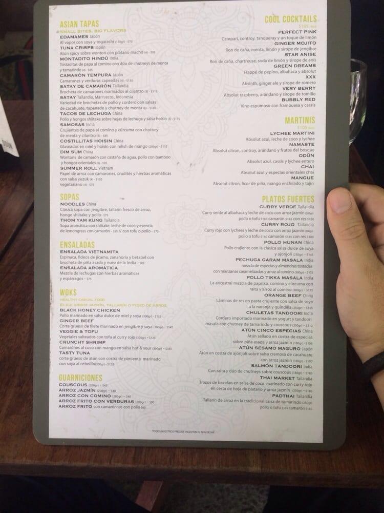 Menu at ÖDÜN restaurant, Mexico City