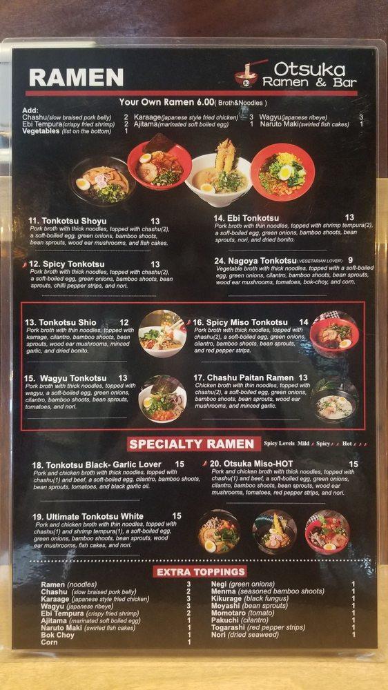 Menu at Otsuka Ramen & Bar, Riverside