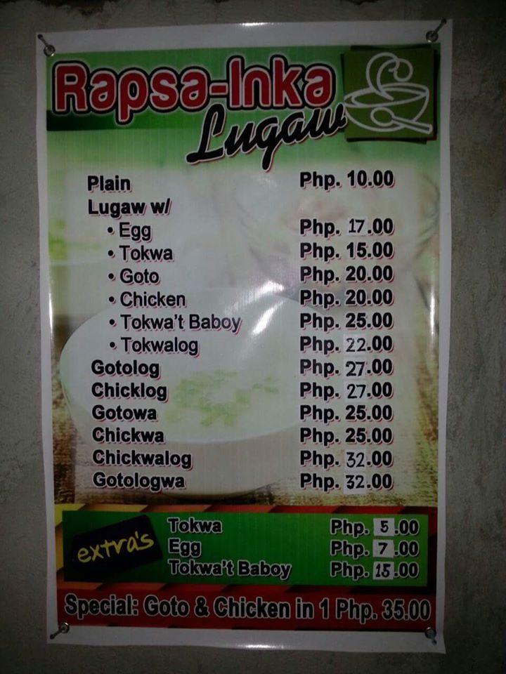 Menu at Rapsa Inka Atbp. restaurant, Pililla