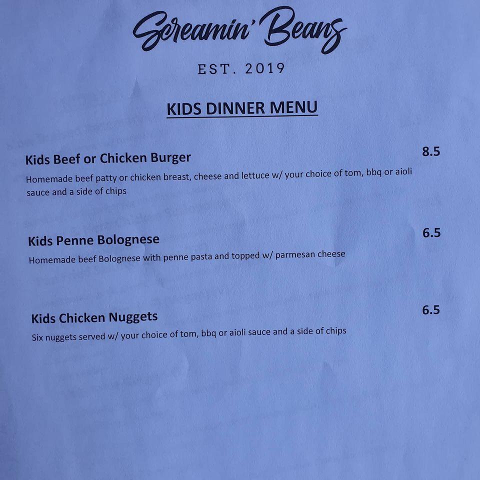 Menu at Screamin' Beans cafe, Springfield