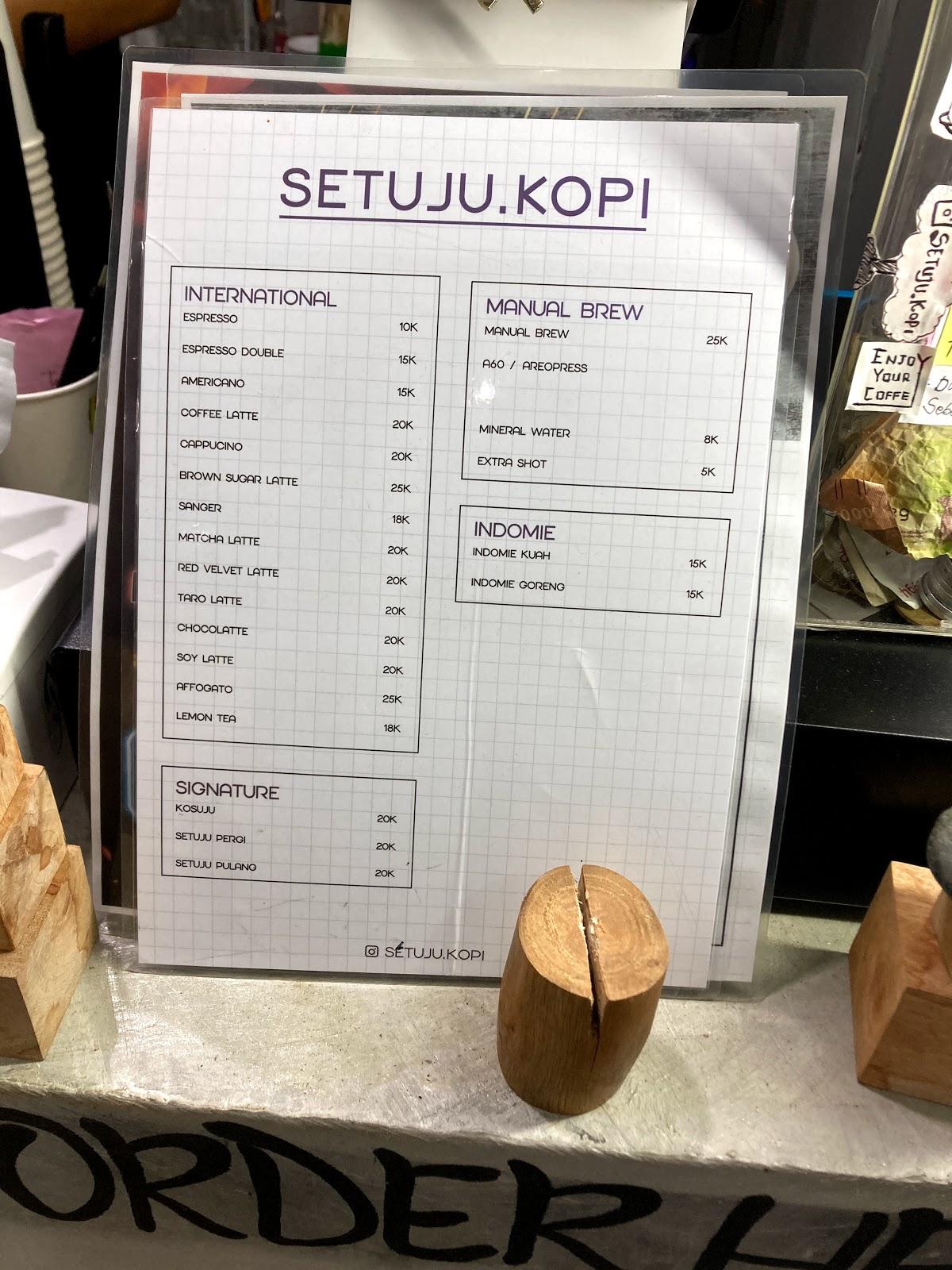 Menu at Setuju Kopi, Sikeben