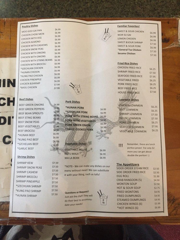 Menu at Twin Sunlight restaurant, Columbus