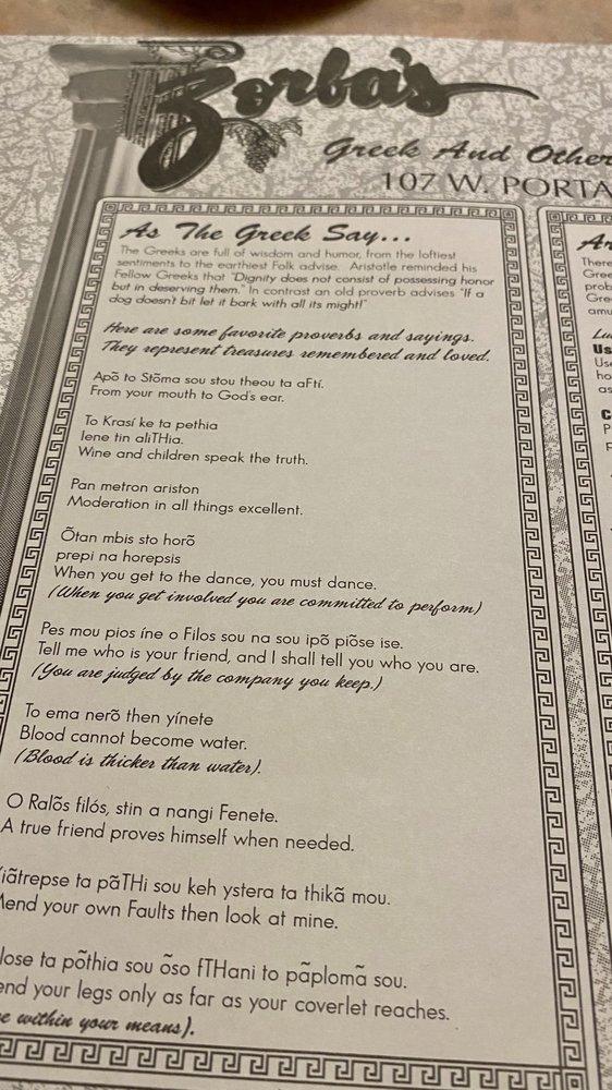 Menu at Zorba’s Greek American Restaurant, Sault Ste. Marie