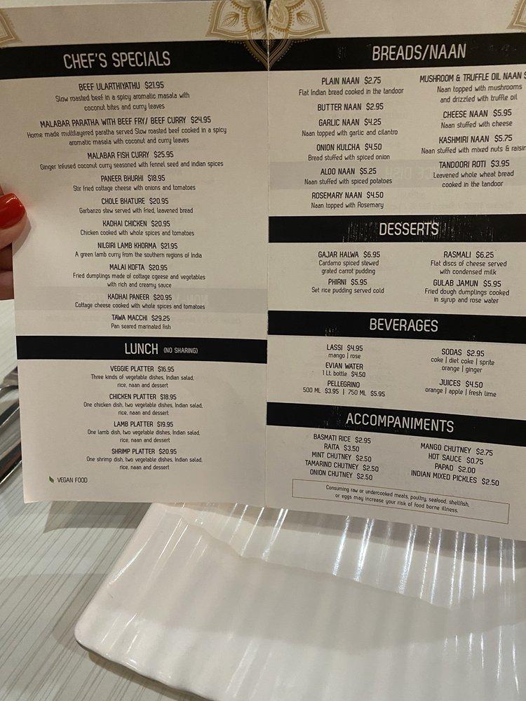 Menu at Ayesha Indian Fine Dining - Midtown restaurant, Miami